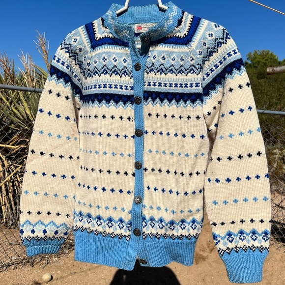 Vintage | Sweaters | Blue White Fair Isle Button Up Sweater | Poshmark